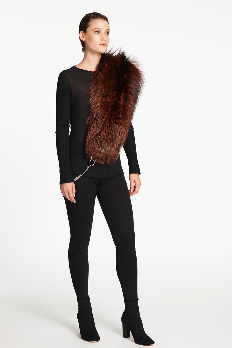 Verheyen London Chained Stole in Orange Dyed Fox Fur and Silk Lining ...