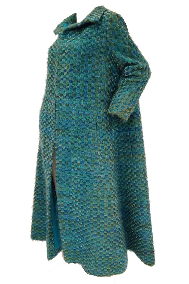 1960s Nina Ricci Haute Couture Angora and Velvet Turquoise Cape Coat ...