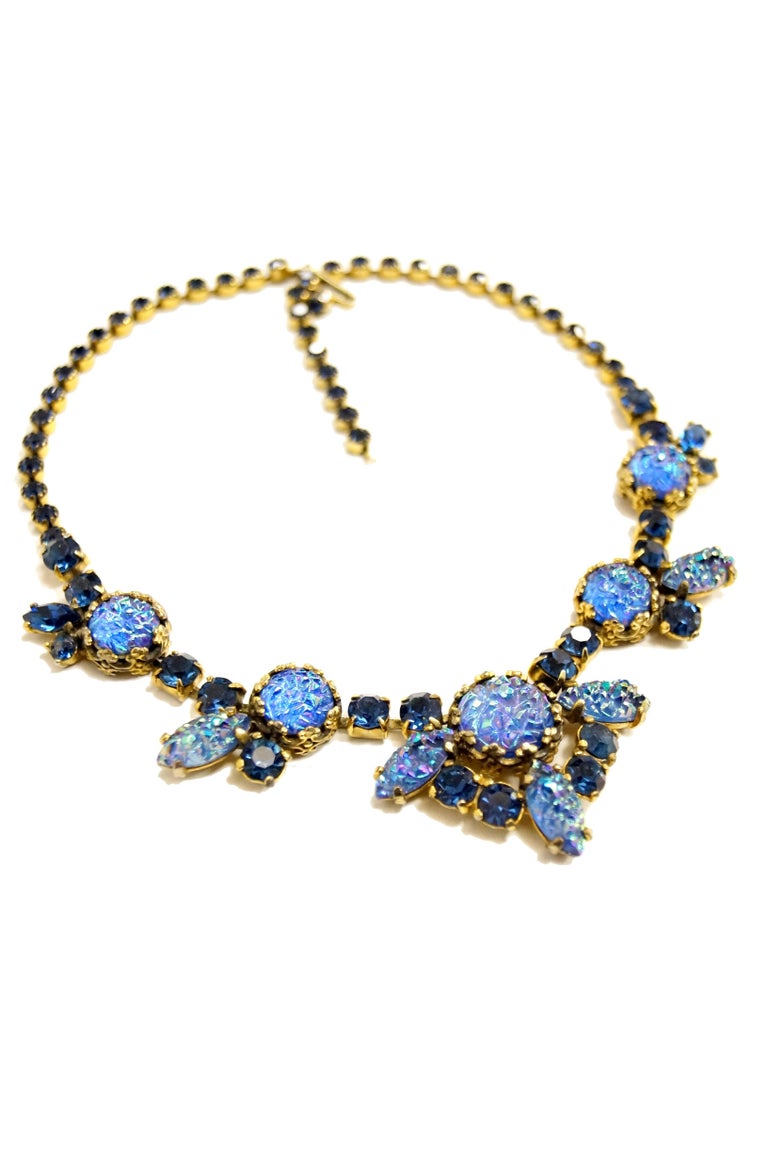 1950s Elsa Schiaparelli Irridescent Blue Art Glass and Rhinestone ...