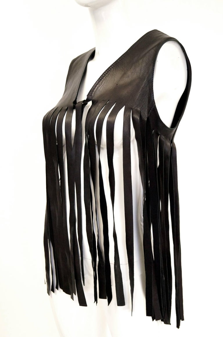1970’s French Black leather Fringe Vest Made for Neiman Marcus at 1stDibs