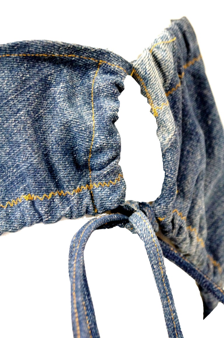 1970s Bohemian Denim String Bikini For Sale at 1stDibs