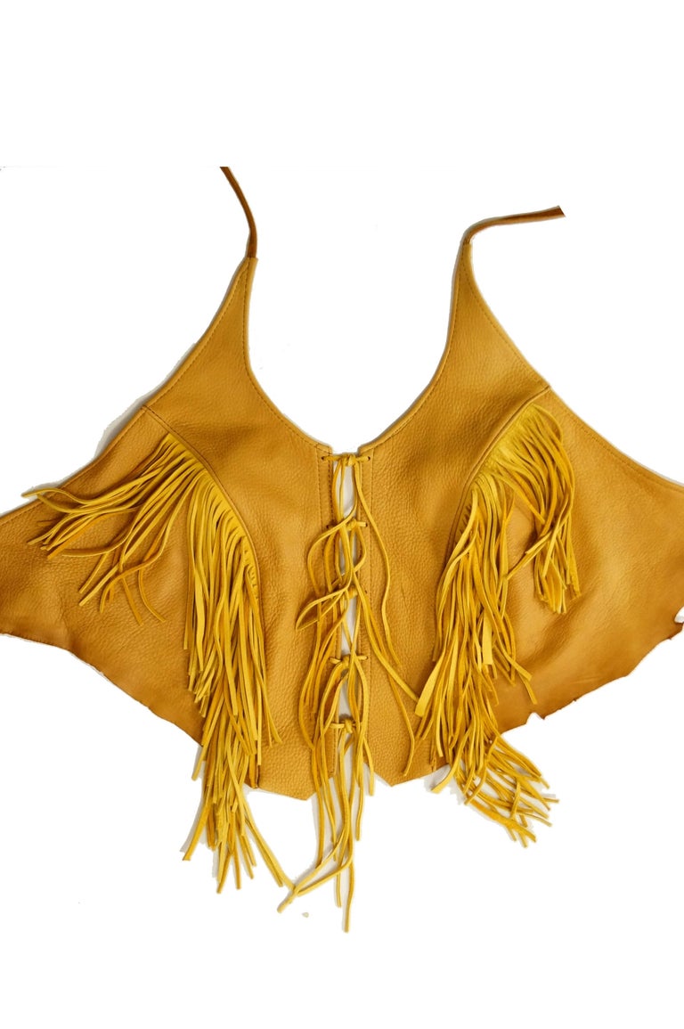 Vintage Tan Leather Fringed Halter Top Medium For Sale at 1stDibs ...