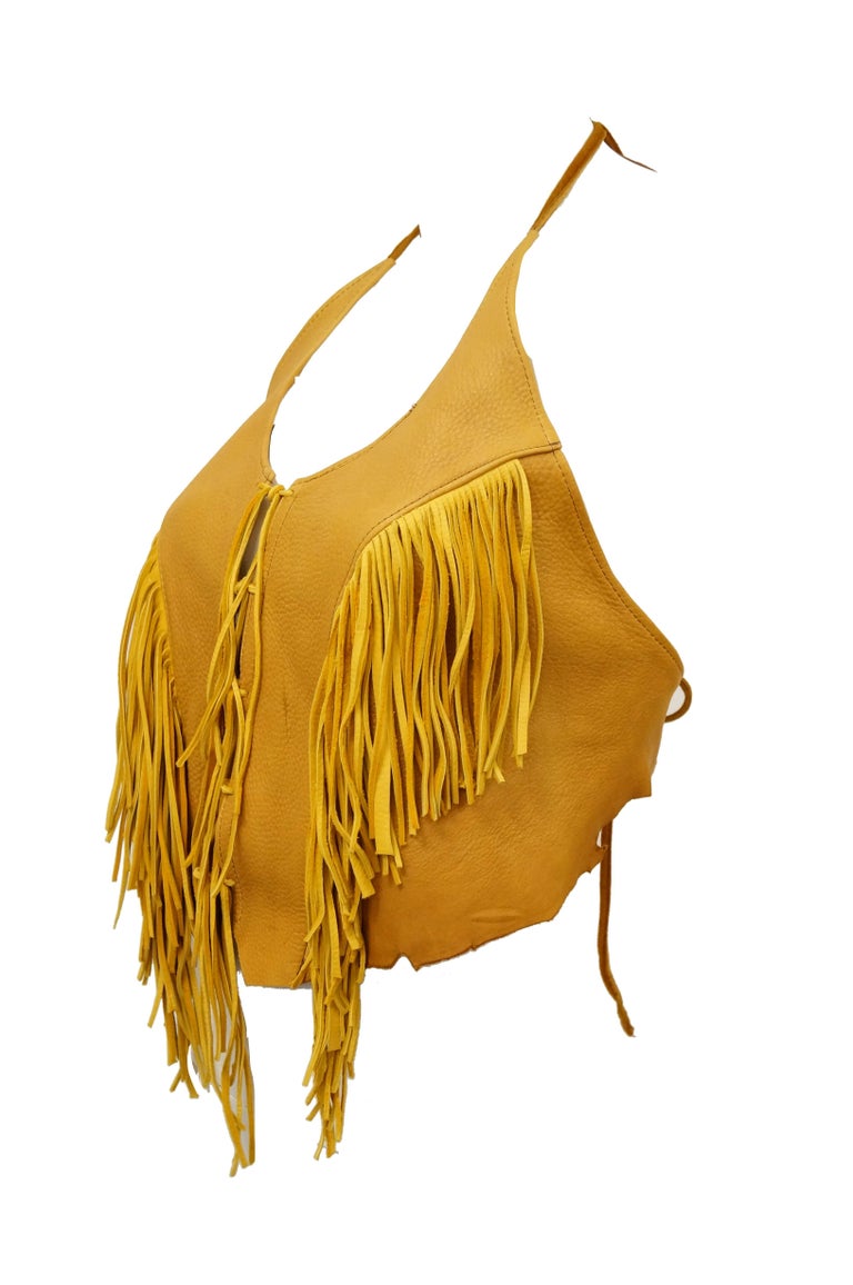 Vintage Tan Leather Fringed Halter Top Medium For Sale at 1stDibs ...