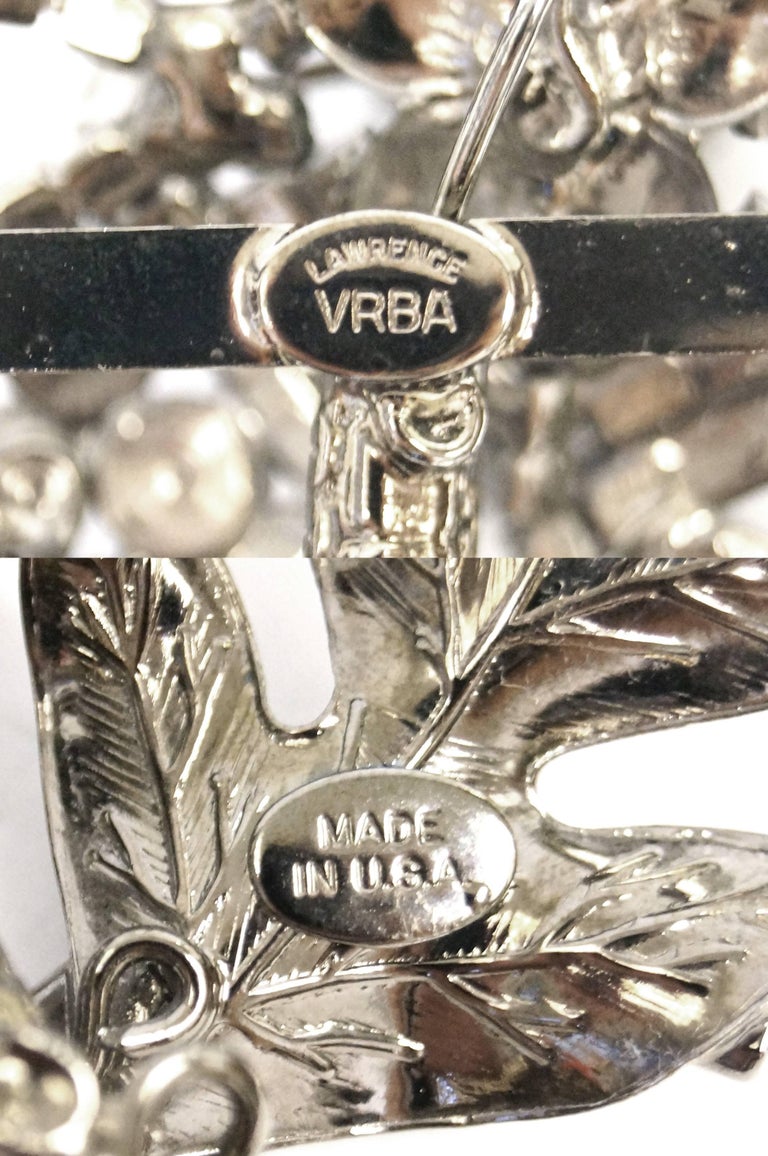 1970s Massive 6” Lawrence Vrba Green Rhinestone Flower Brooch at 1stDibs