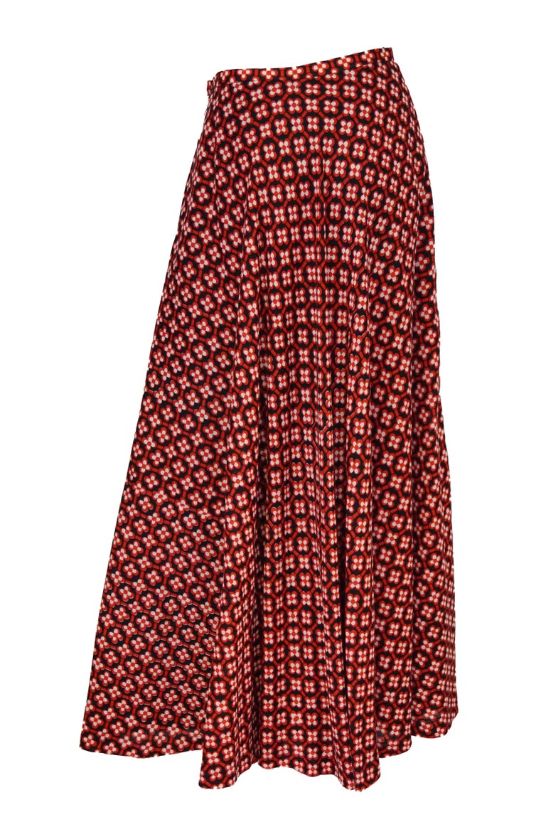 Rare 1960s Greek Designer Roula Stathis Hand Printed Red Geometric ...