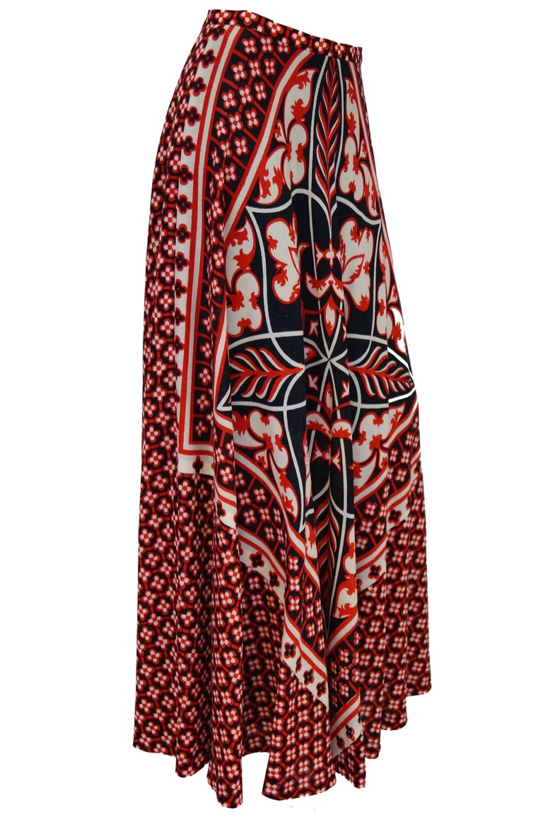 Rare 1960s Greek Designer Roula Stathis Hand Printed Red Geometric ...