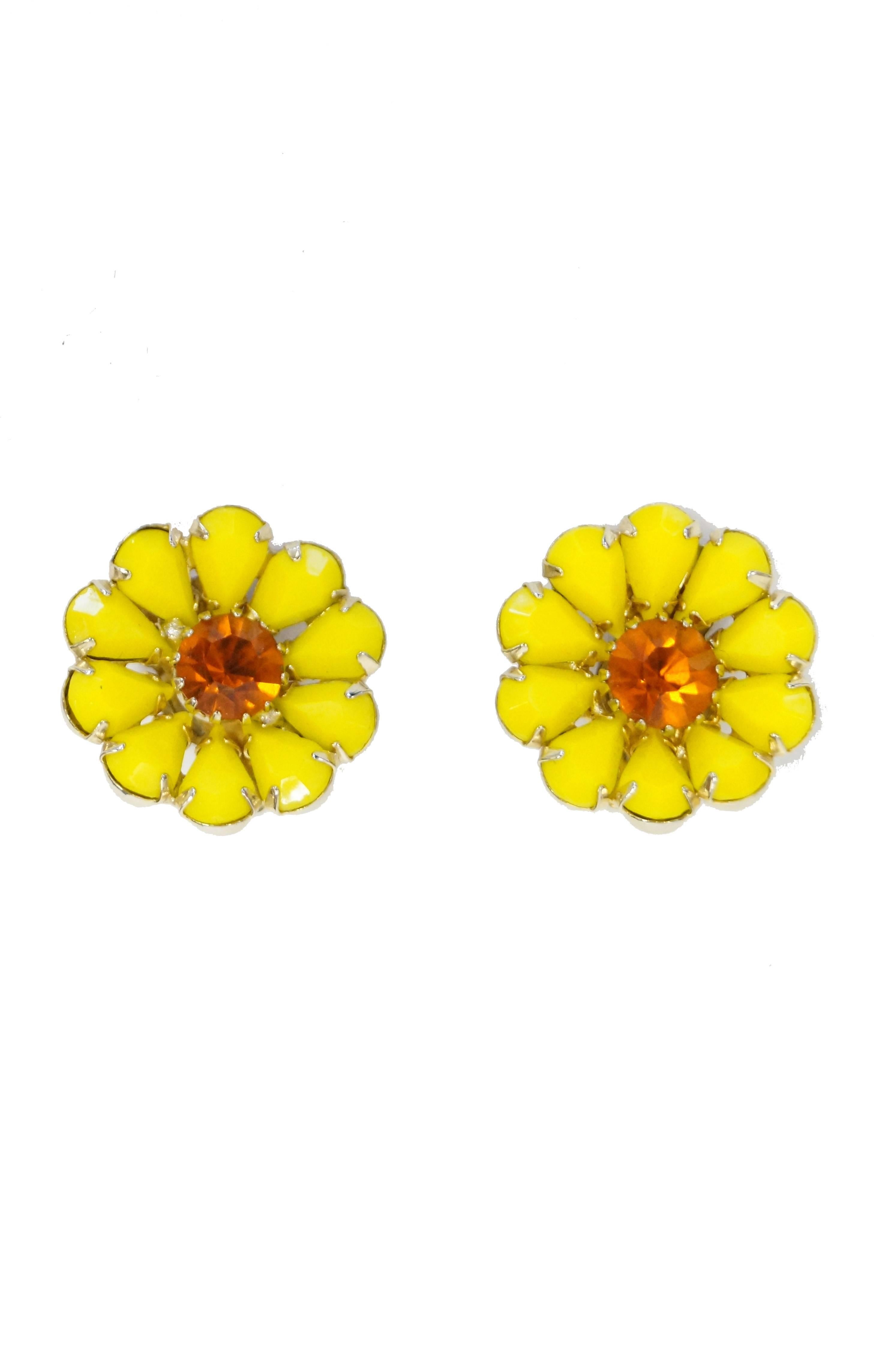 1960s Albert Weiss Yellow Rhinestone Daisy Brooch and Earrings at ...