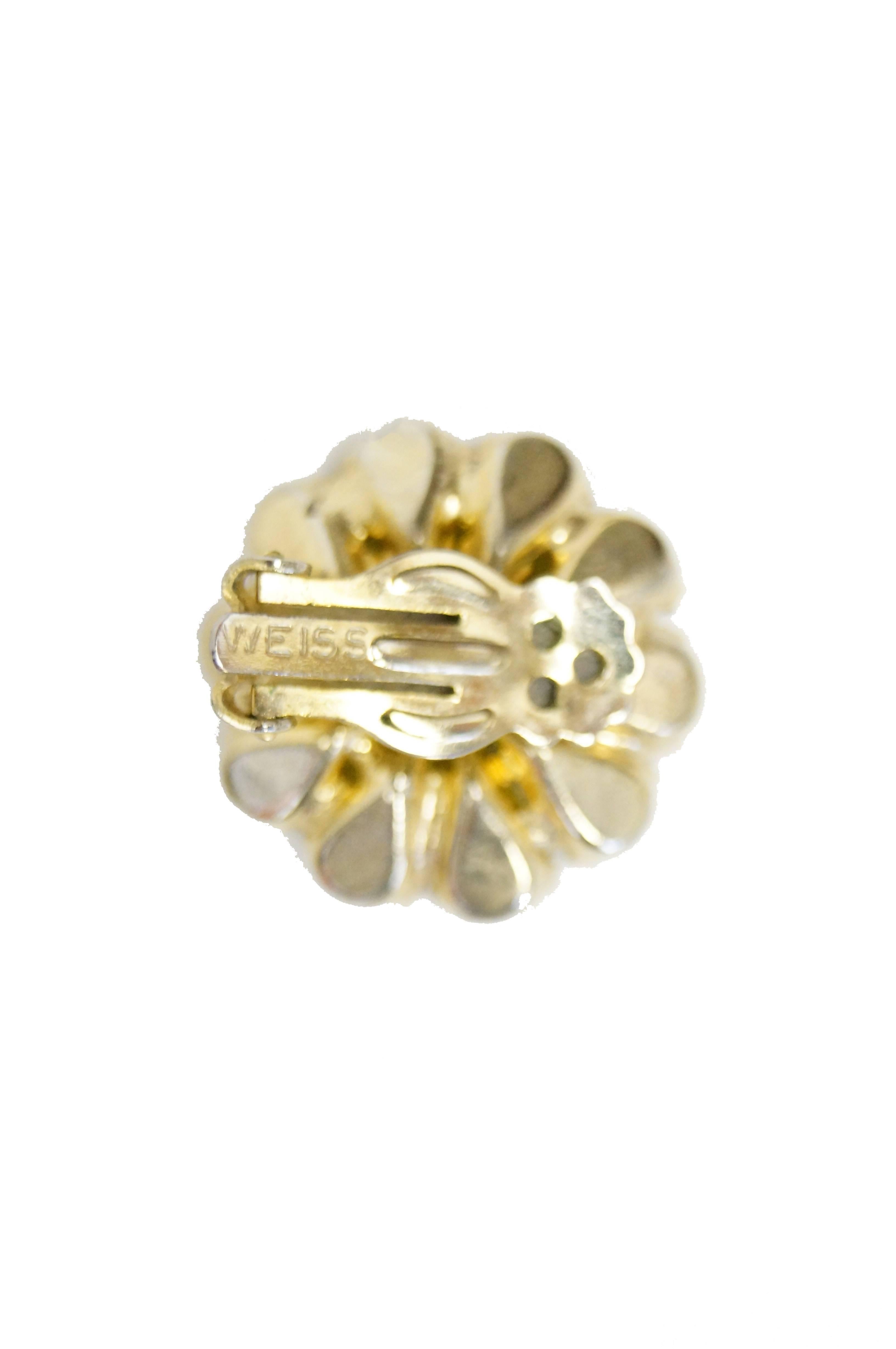 1960s Albert Weiss Yellow Rhinestone Daisy Brooch and Earrings at ...