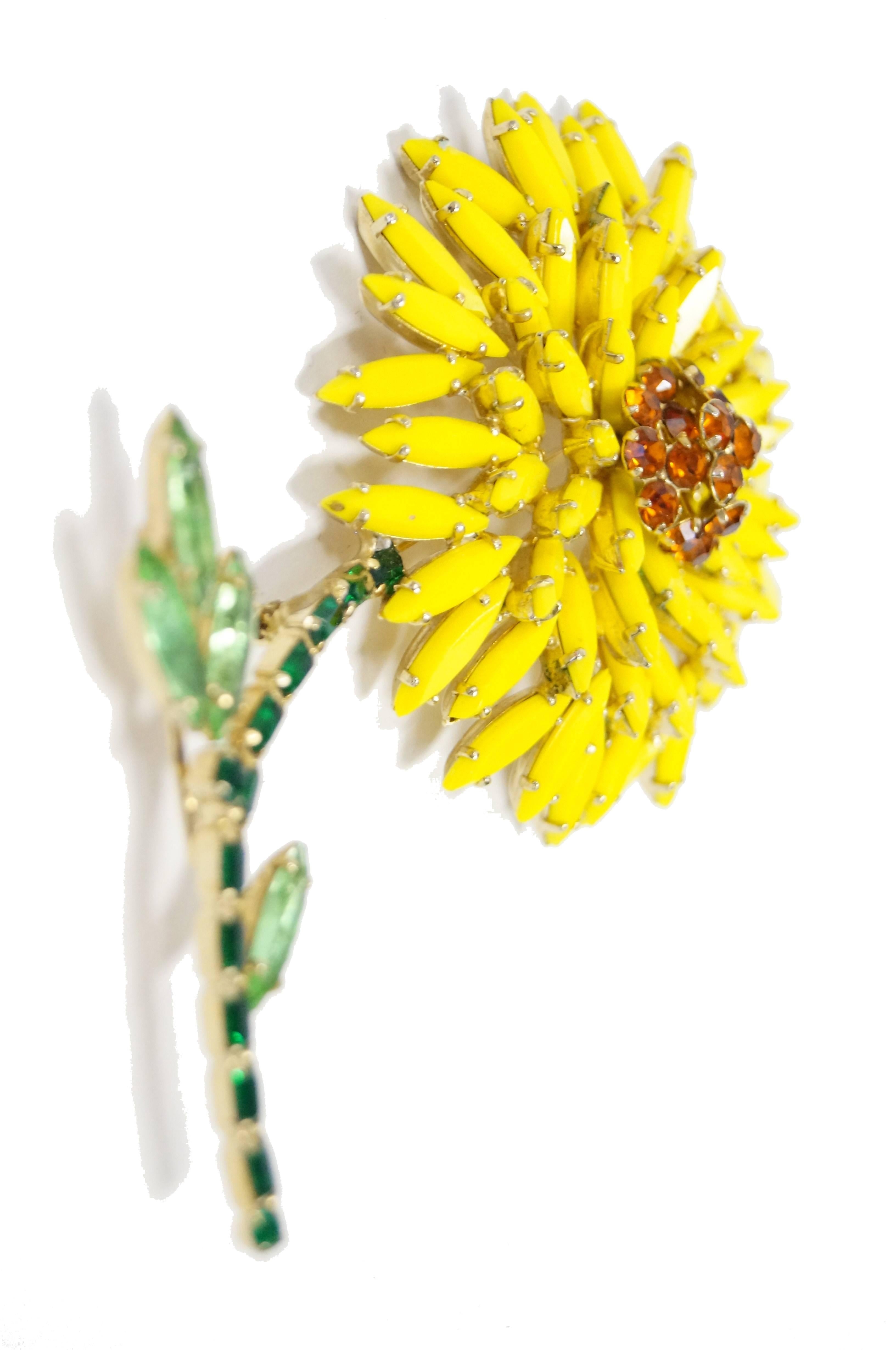 1960s Albert Weiss Yellow Rhinestone Daisy Brooch and Earrings at ...