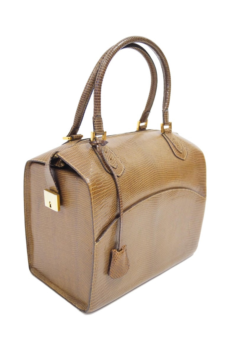Martin Van Schaak Custom Brown Java Lizard Skin Handbag Box Bag, 1960s ...