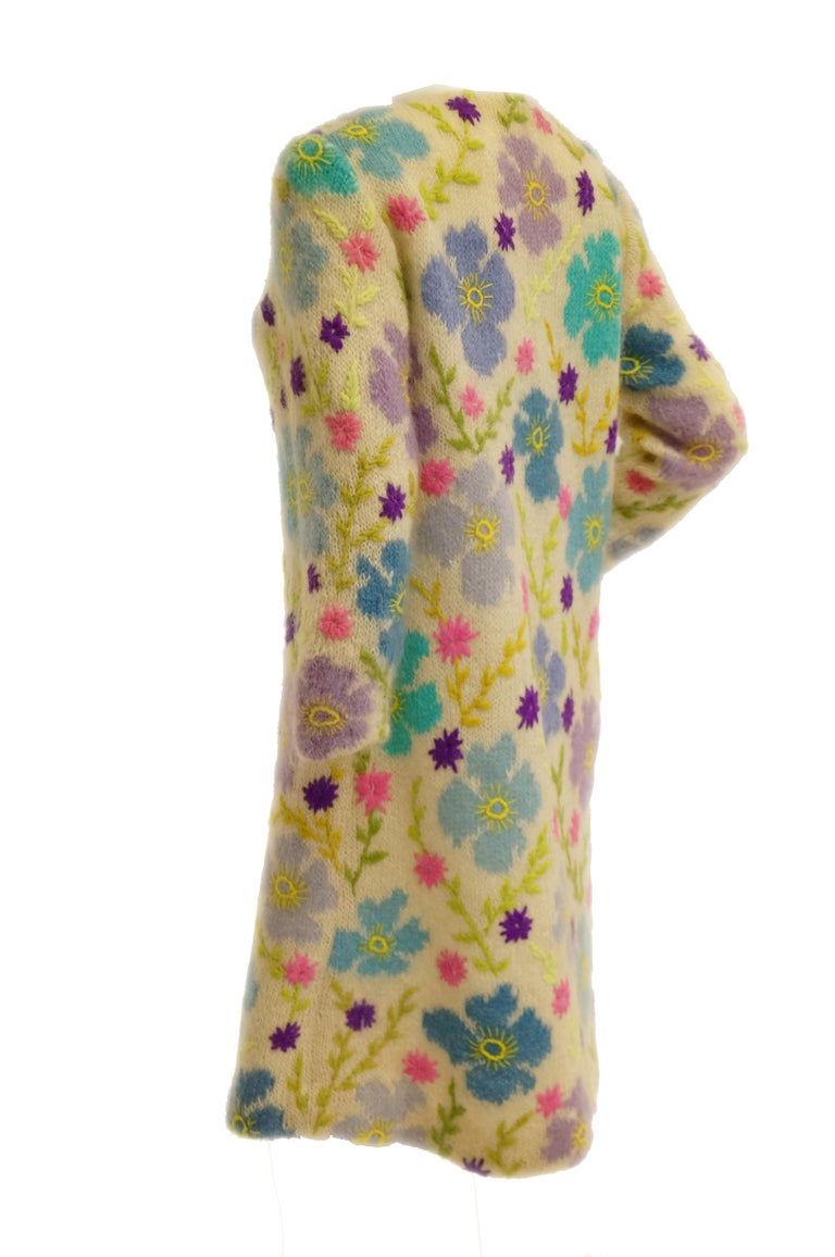 1960s Italian Hand Knit Floral Wool Sweater Coat at 1stDibs