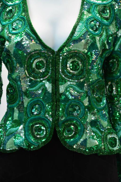 1980s Naeem Khan Green Pure Silk Sequined Jacket For Sale at 1stDibs