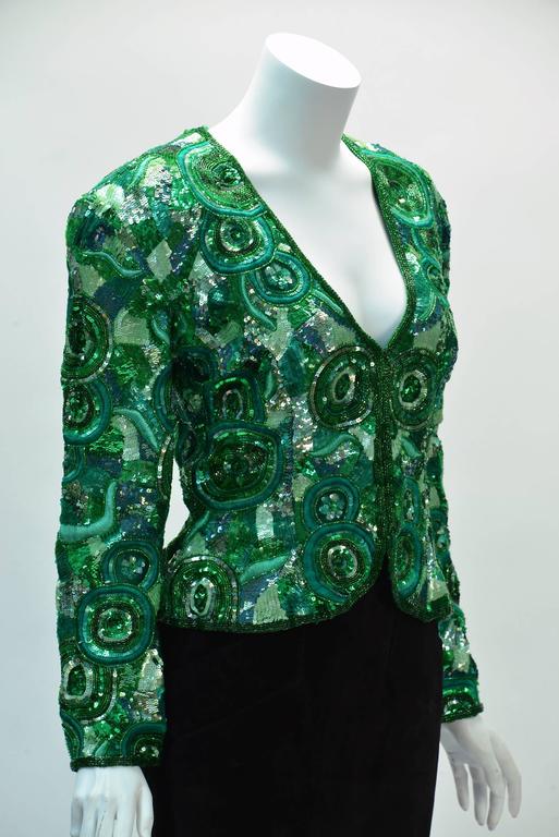 1980s Naeem Khan Green Pure Silk Sequined Jacket For Sale at 1stDibs