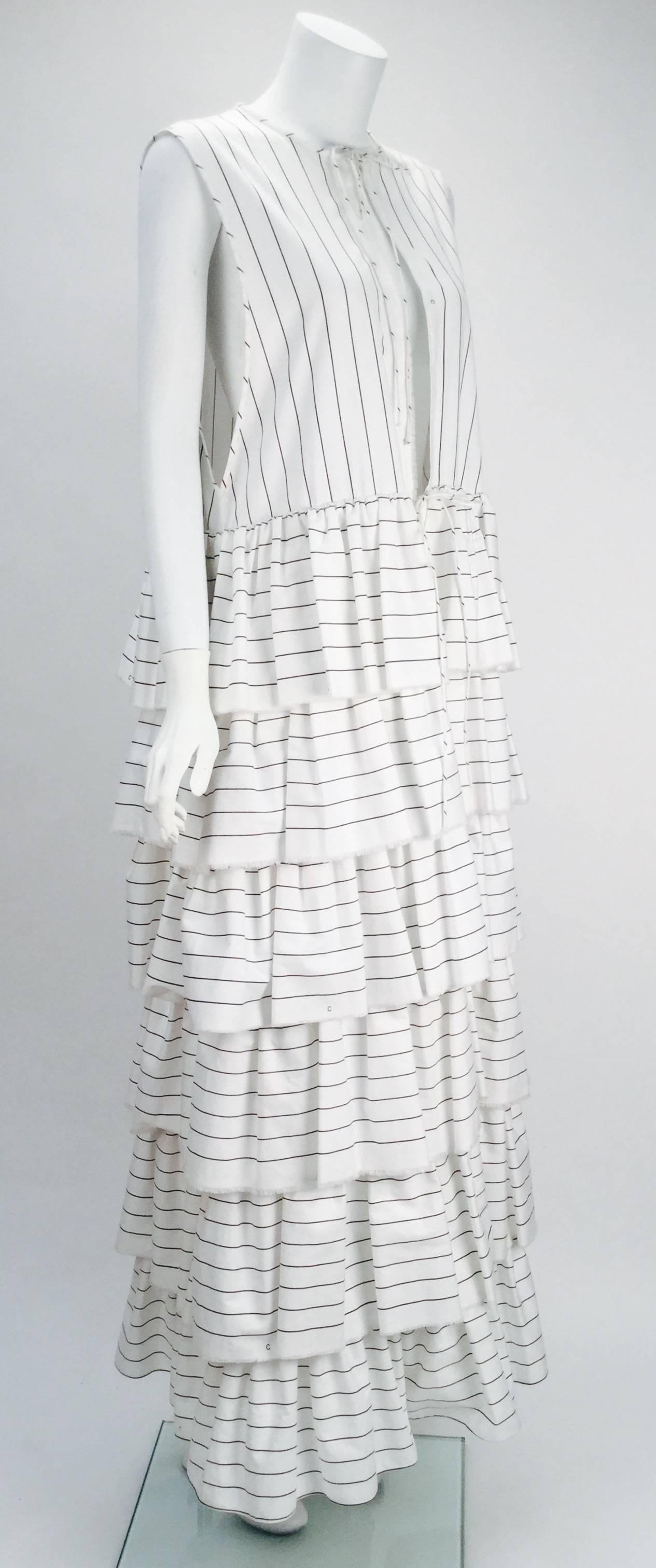 80s Joan Vass White with Black Pinstripe Tiered Ruffled Dress Jacket at ...