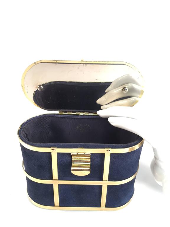1960s Handbag Navy Blue Suede and Gold Cage Box Purse at 1stDibs ...
