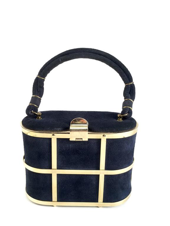 1960s Handbag Navy Blue Suede and Gold Cage Box Purse at 1stDibs ...