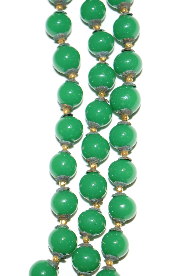 1950s Miriam Haskell Green and Umber Glass and Rhinestone Floral Choker ...