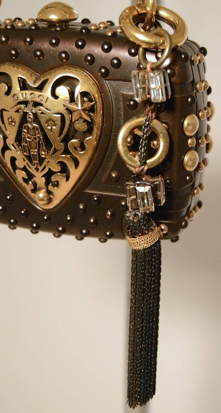 Gucci Studded Gunmetal Knights Armor Heart Box Handbag RUNWAY For Sale ...