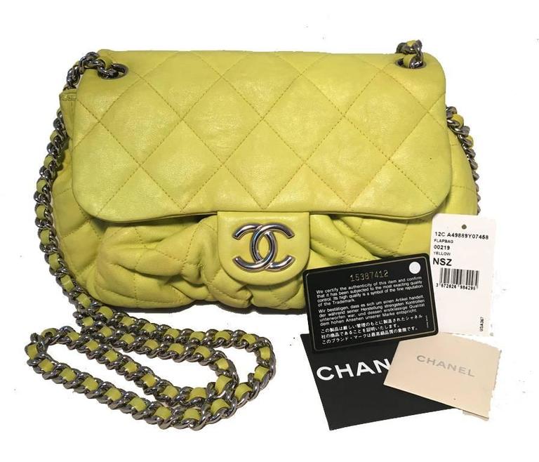 Chanel Neon Yellow Leather Chain Trim Classic Shoulder Bag For Sale at ...