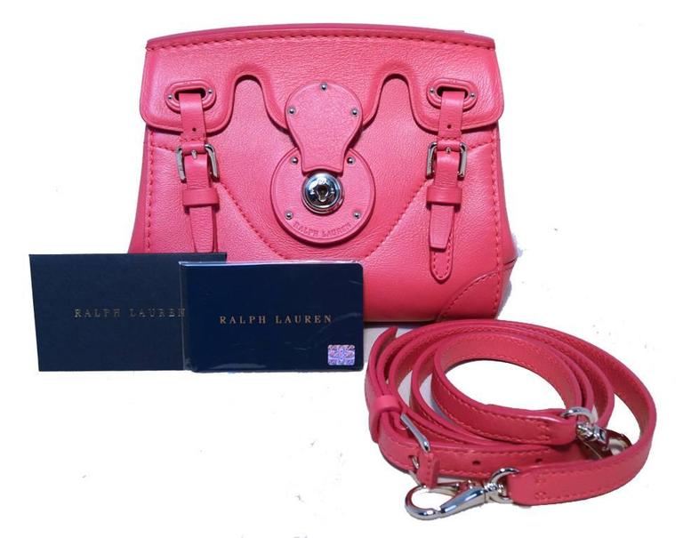 Ralph Lauren Hot Pink Leather Mini Ricky Bag with Strap and Cards For ...