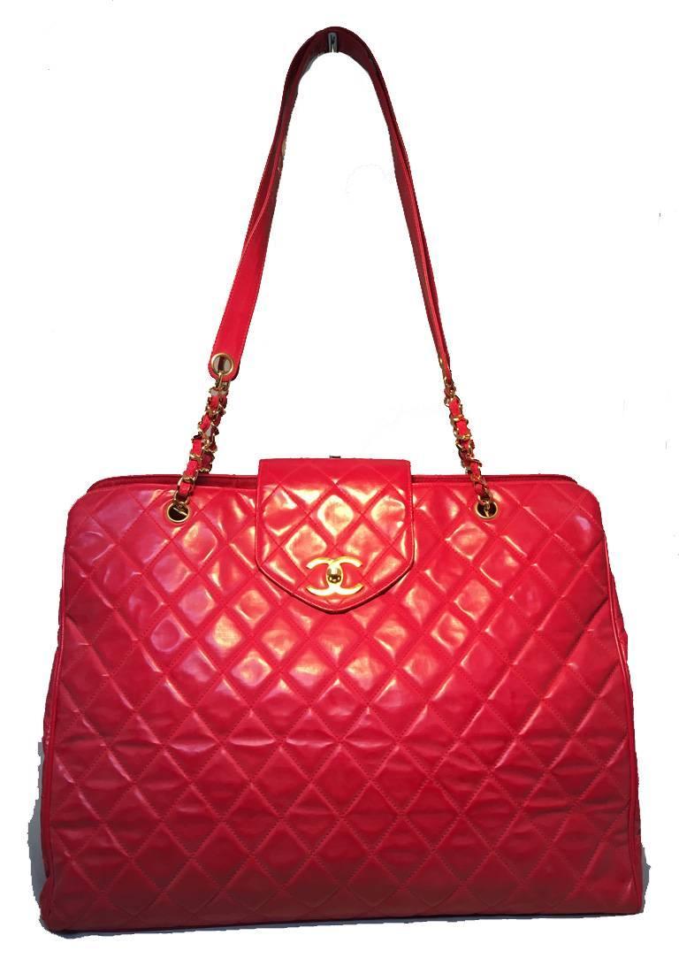 Chanel Red Quilted PVC Model Overnight Tote Travel Bag For Sale at 1stdibs
