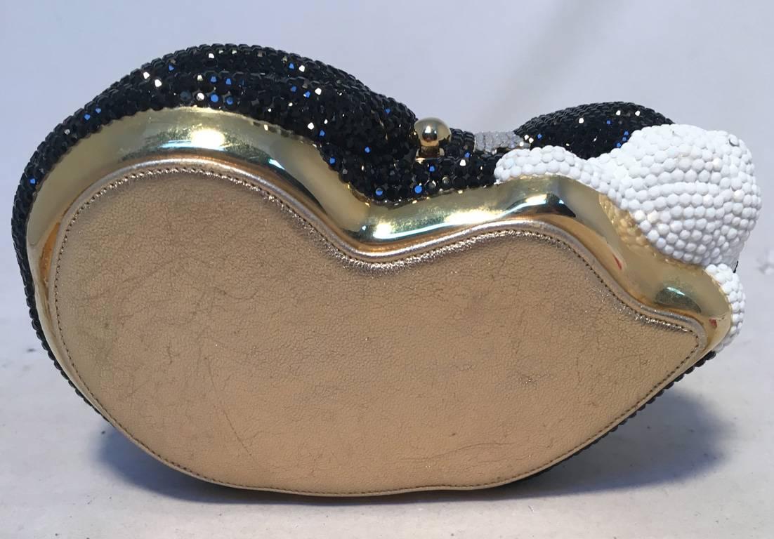 Judith Leiber Black and White Swarovski Crystal Cat Minaudiere at 1stDibs