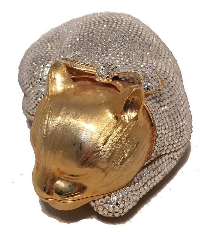 Judith Leiber Gold and Clear Swarovski Crystal Cat Minaudiere For Sale ...