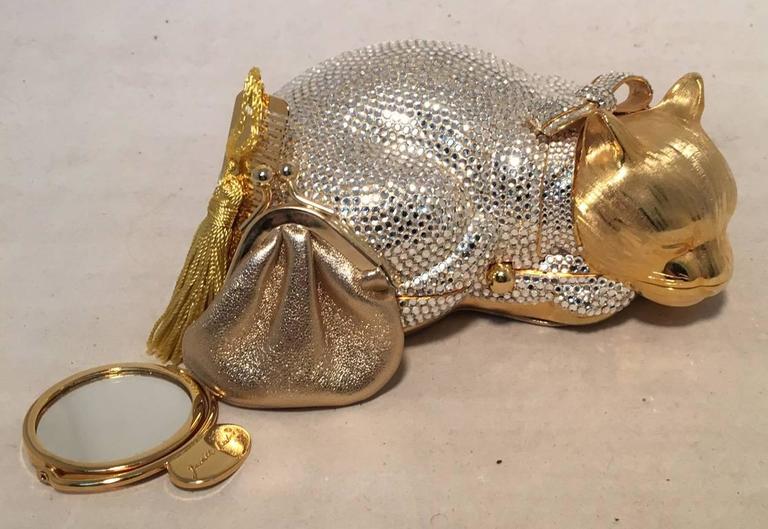 Judith Leiber Gold and Clear Swarovski Crystal Cat Minaudiere For Sale ...