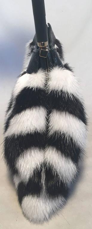 Gucci Black and White Chevron Zebra Print Fur Handbag For Sale at 1stDibs