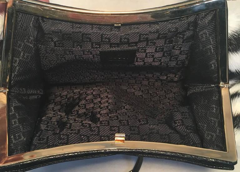 Gucci Black and White Chevron Zebra Print Fur Handbag For Sale at 1stDibs