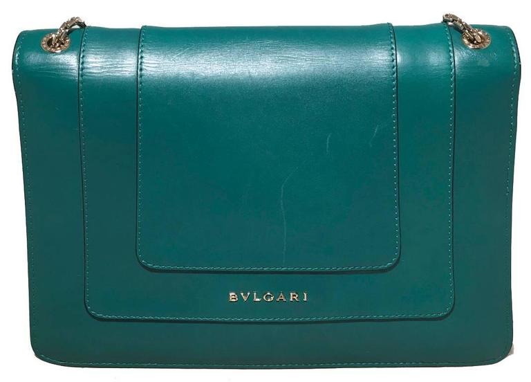 Bulgari Jade Green Leather Jeweled Snake Head Clasp Shoulder Bag For ...