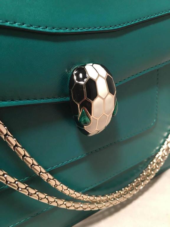 Bulgari Jade Green Leather Jeweled Snake Head Clasp Shoulder Bag For ...