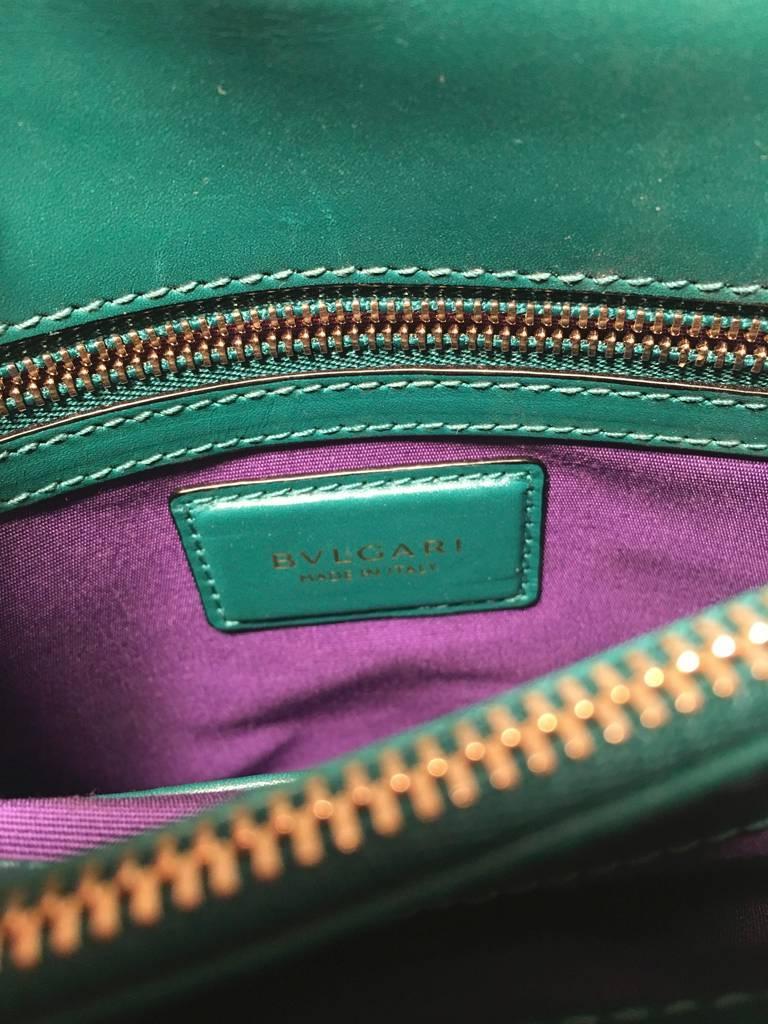 Bulgari Jade Green Leather Jeweled Snake Head Clasp Shoulder Bag For ...