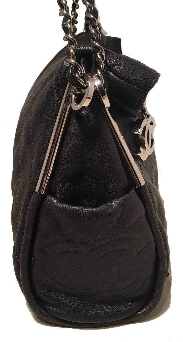 Chanel Quilted Black Leather Fold Over Top Flap Shoulder Bag For Sale ...