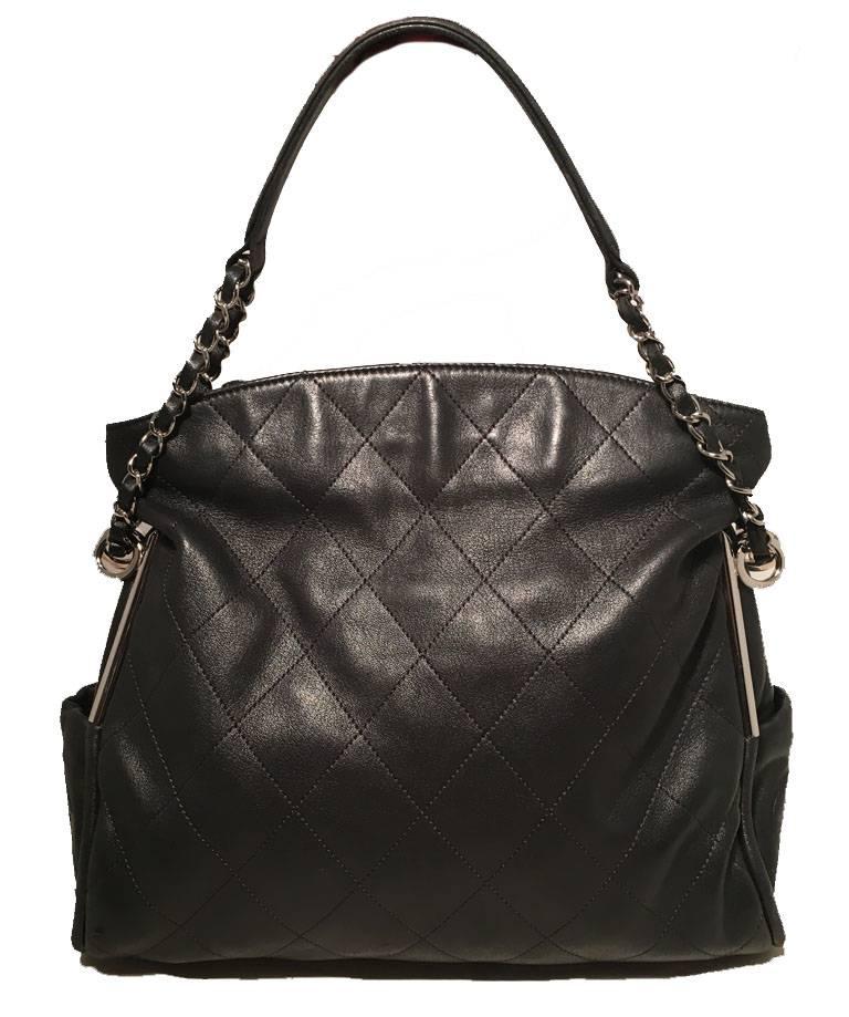 Chanel Quilted Black Leather Fold Over Top Flap Shoulder Bag For Sale ...