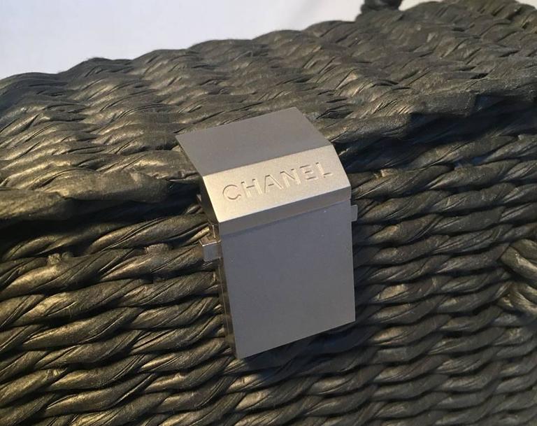 Chanel Charcoal and Tan Wicker Rattan Basket Handbag For Sale at 1stDibs