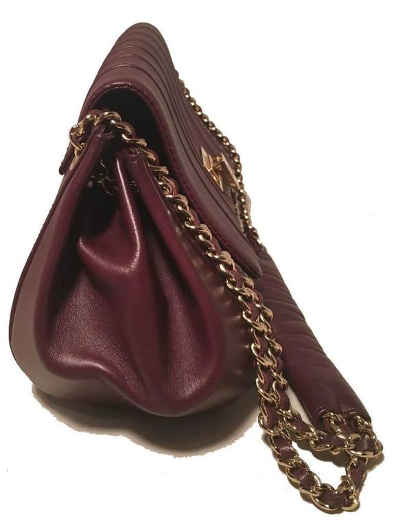 Chanel Maroon Leather Pleated Top Flap Classic Handbag For Sale at 1stDibs