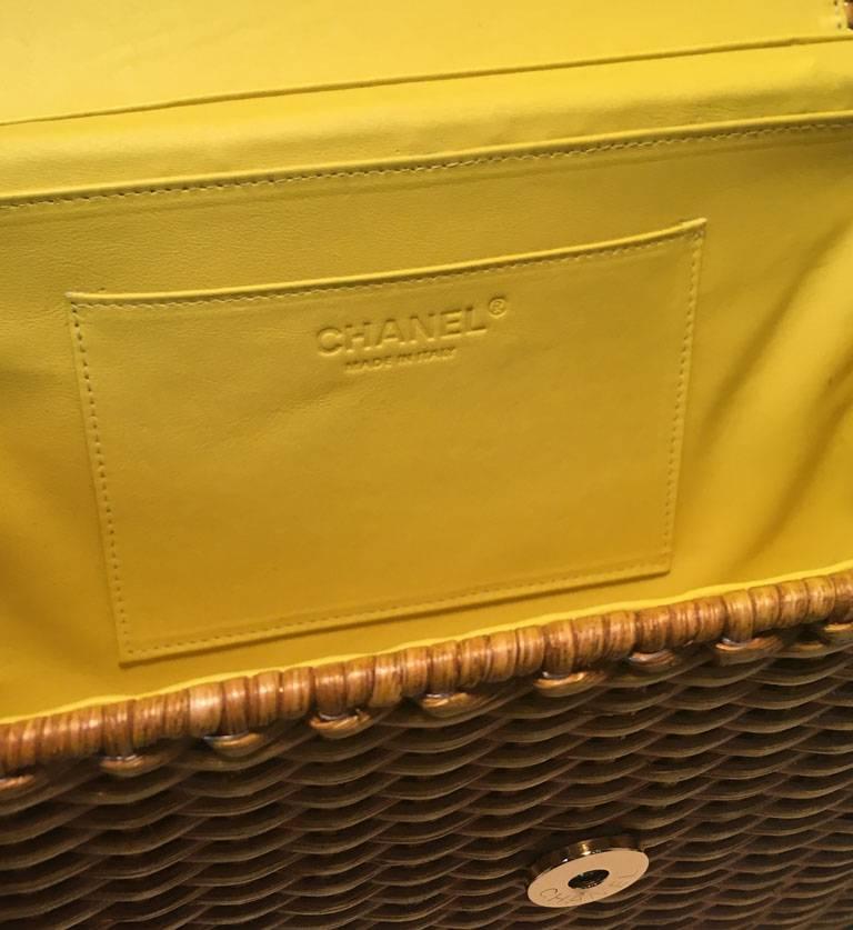 Chanel Tan Wicker Rattan Basket Yellow Leather Classic Flap Shoulder ...