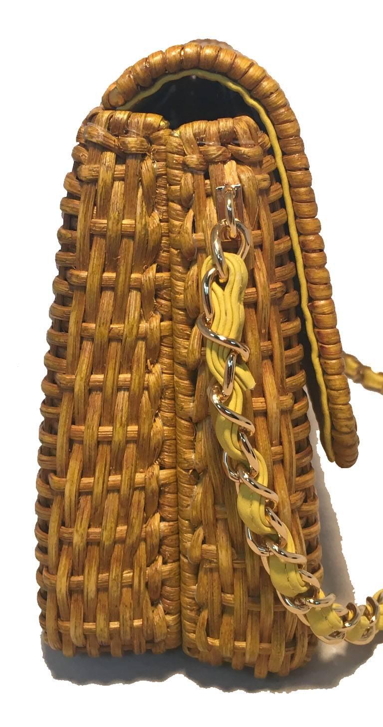 Chanel Tan Wicker Rattan Basket Yellow Leather Classic Flap Shoulder ...