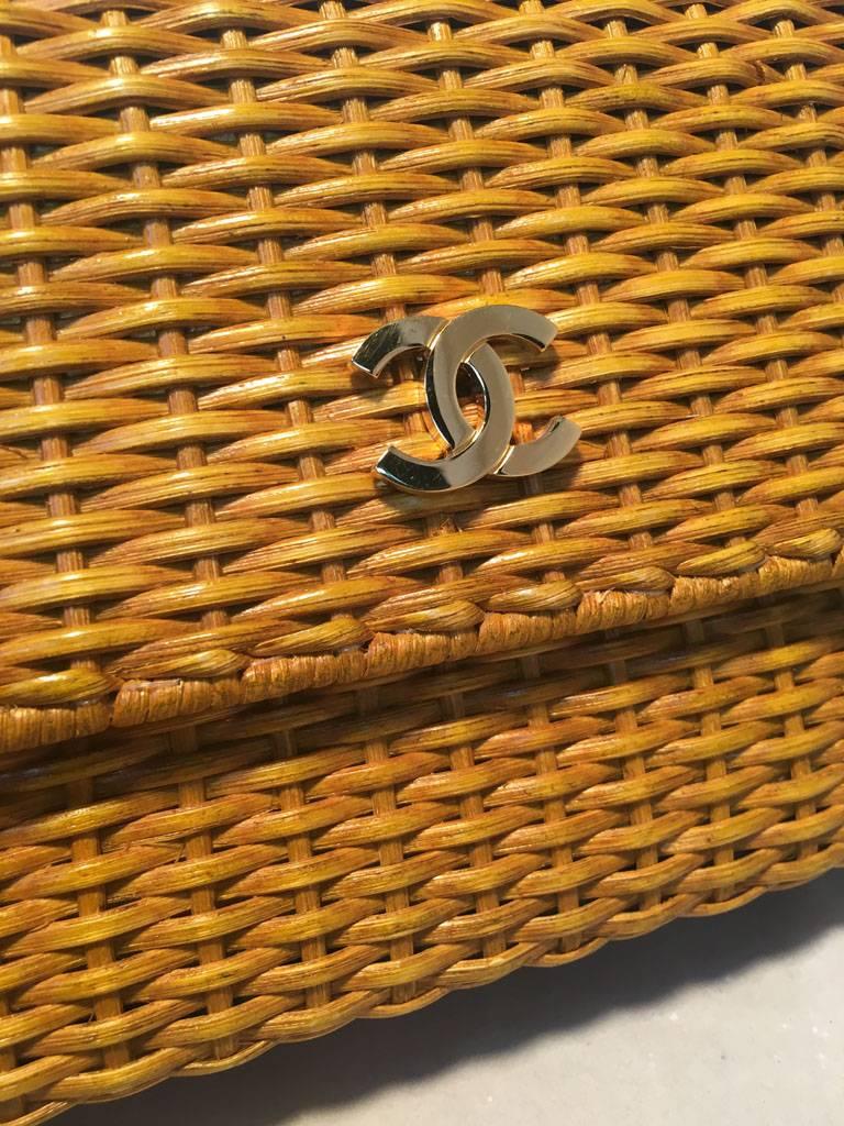 Chanel Tan Wicker Rattan Basket Yellow Leather Classic Flap Shoulder ...
