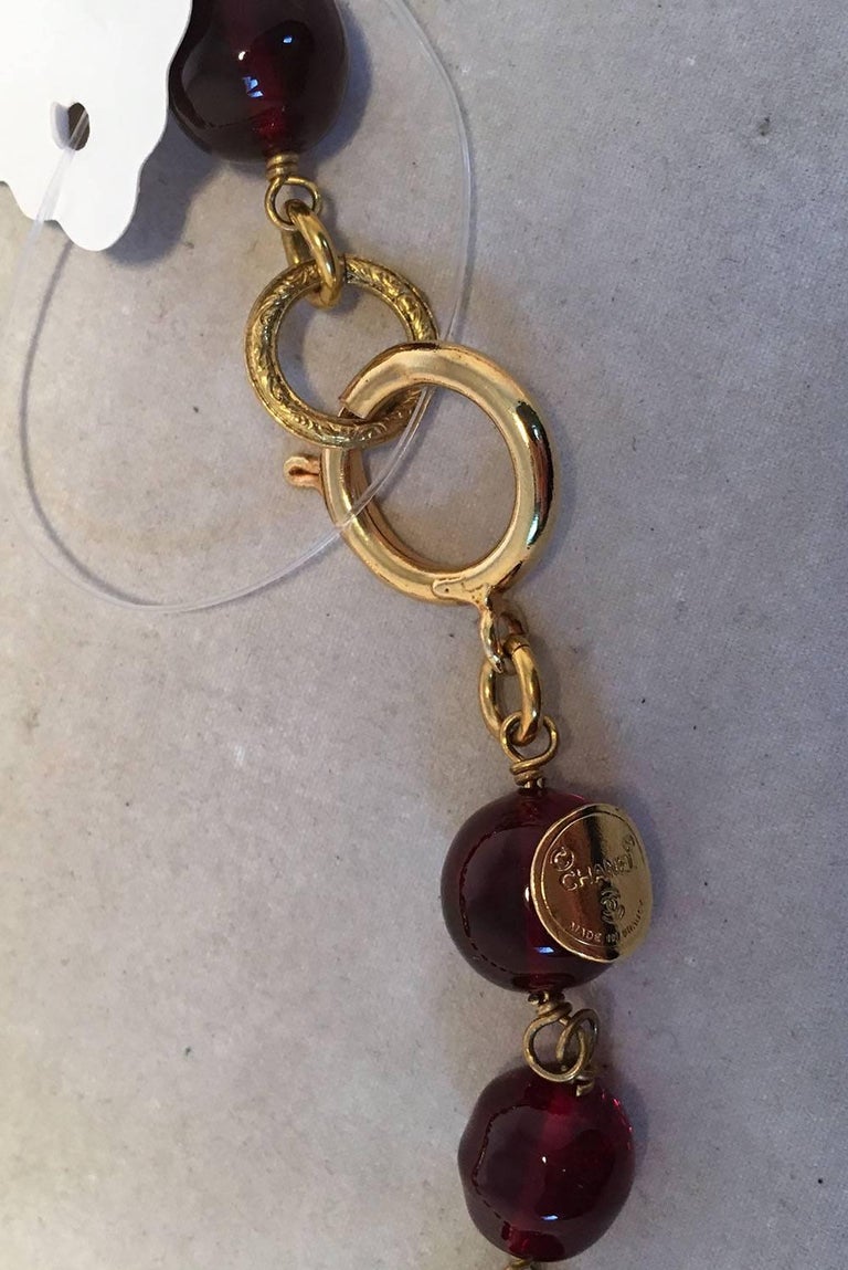 Chanel Dark Red and Gold CC Beaded Long Necklace For Sale at 1stDibs ...