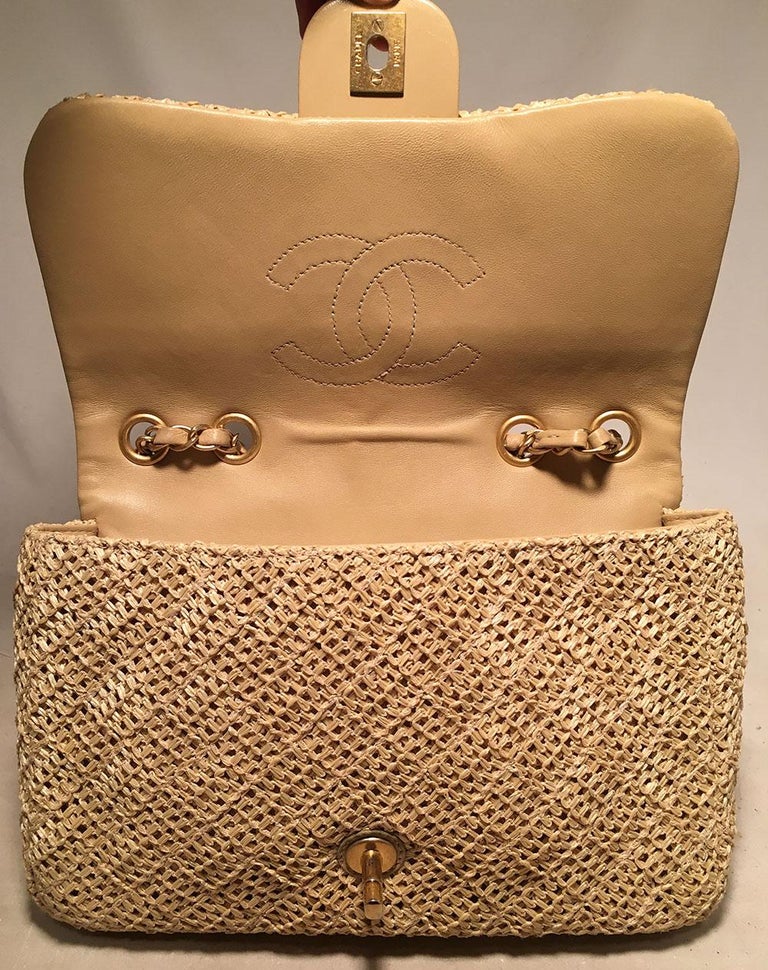 Chanel Tan Raffia Classic Flap Shoulder Bag For Sale at 1stDibs