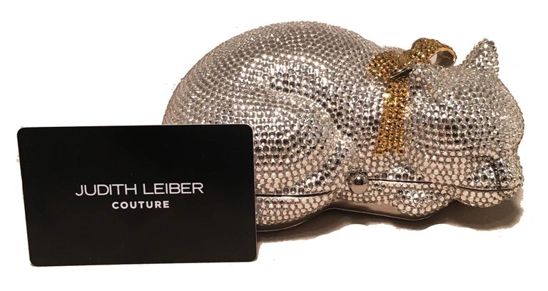 Judith Leiber Clear Swarovski Crystal Cat Minaudiere with Gold Bow at ...