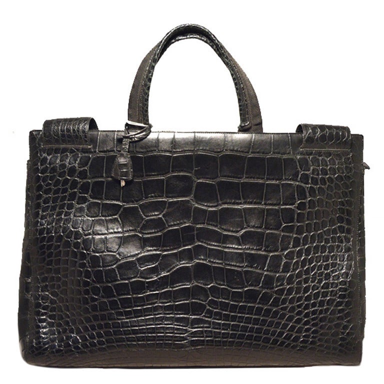 Prada Black Alligator Style Portfolio Briefcase Tote Bag at 1stDibs