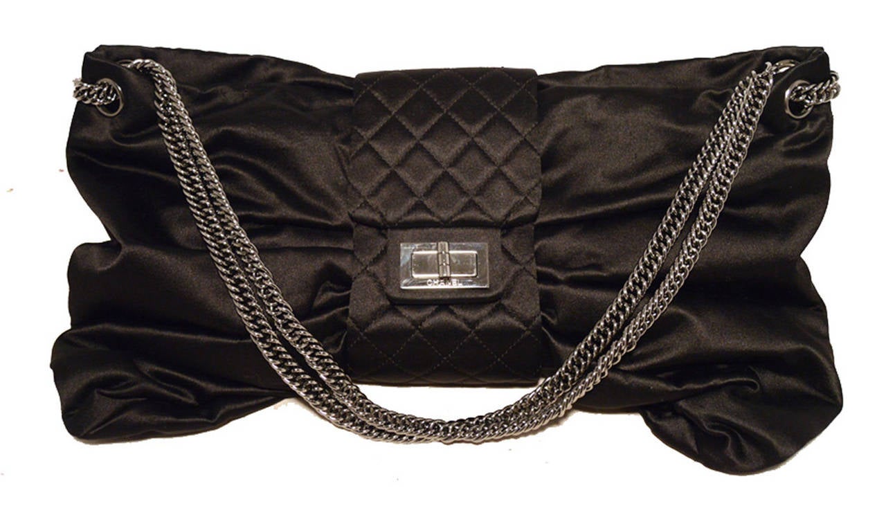 Chanel Black Satin Bow Shoulder Evening Bag For Sale at 1stDibs ...