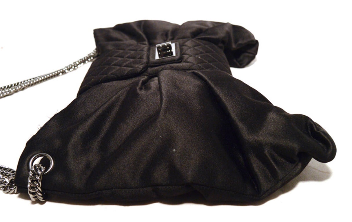Chanel Black Satin Bow Shoulder Evening Bag For Sale at 1stDibs ...