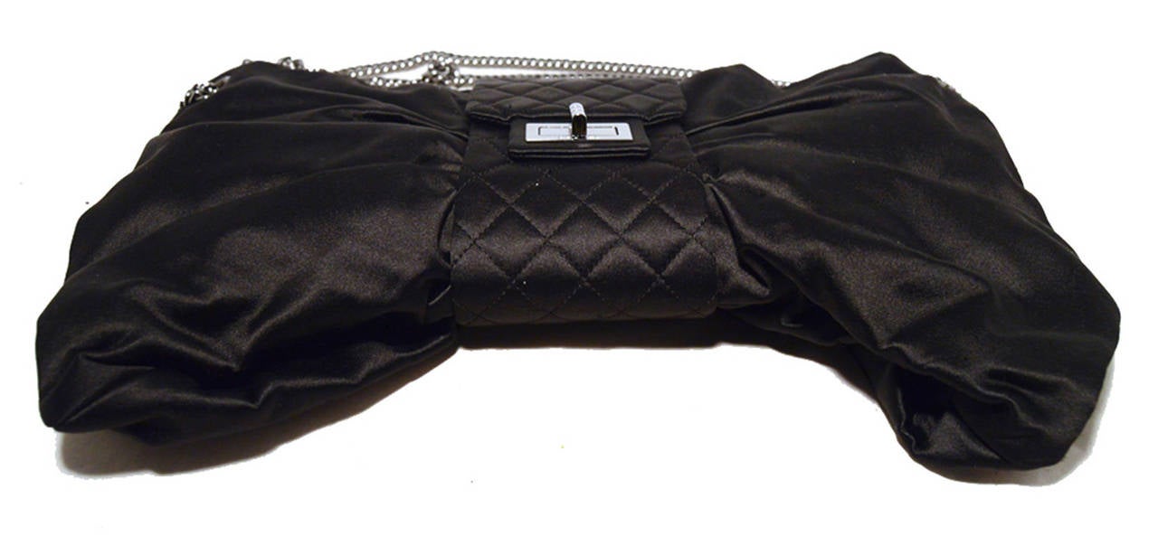 Chanel Black Satin Bow Shoulder Evening Bag For Sale at 1stDibs ...