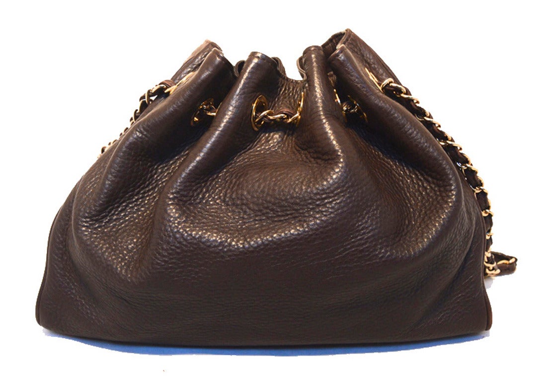 Chanel Brown Leather Drawstring Shoulder Bag For Sale at 1stDibs