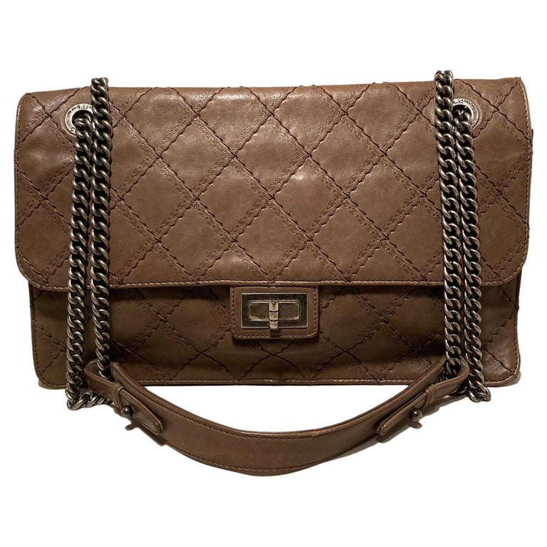 Chanel Brown Embossed Quilted Leather Classic Flap at 1stDibs