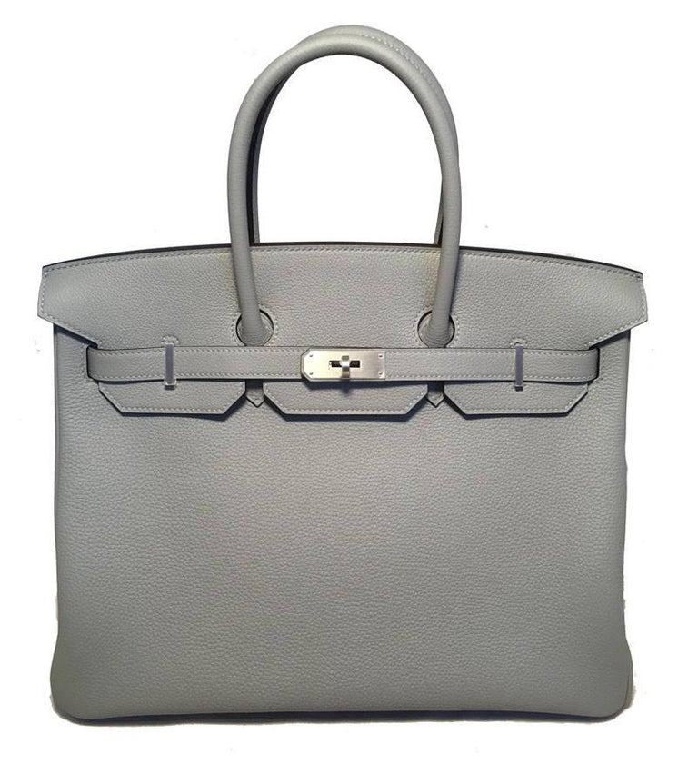 OOAK CUSTOM Hermes Gris Mouette Grey Togo 35cm Birkin Teal Interior ...